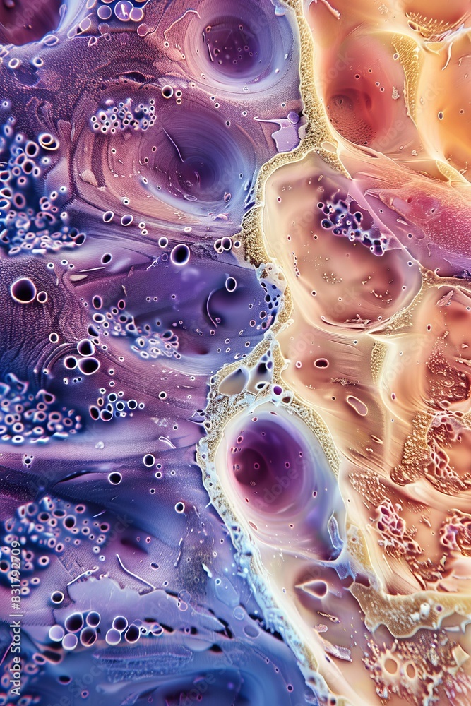 An impressive microscope view of a section of bone tissue, displaying ...