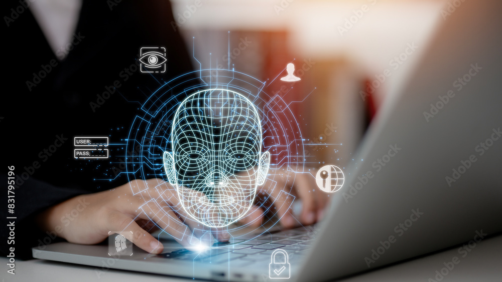 Deepfake concept, Facial tracking, detection and recognition technology ...