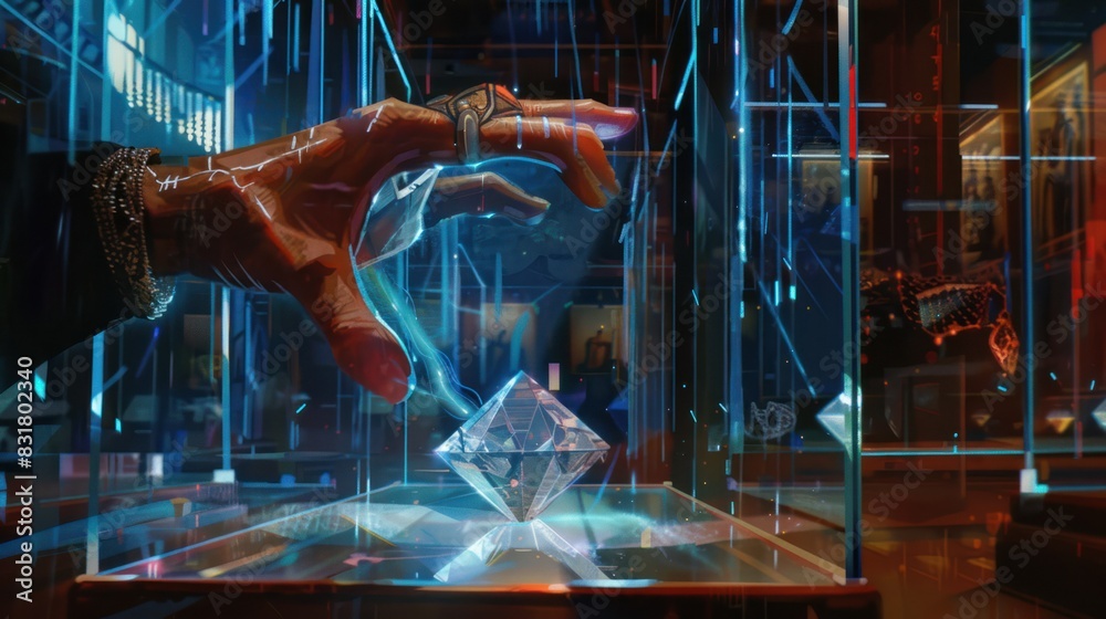 An intense, close-up depiction of a robber's hand reaching for a ...