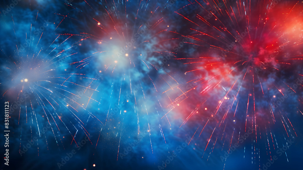 Colorful fireworks explode and illuminate the night sky in a dynamic ...