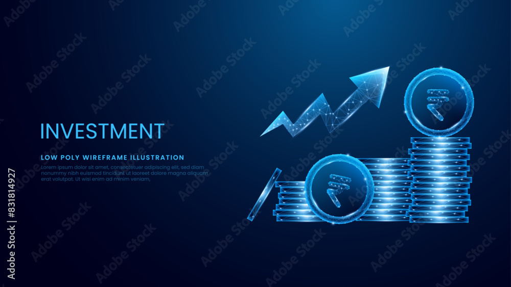 Business and finance concept with a stack of rupee coins growing and ...