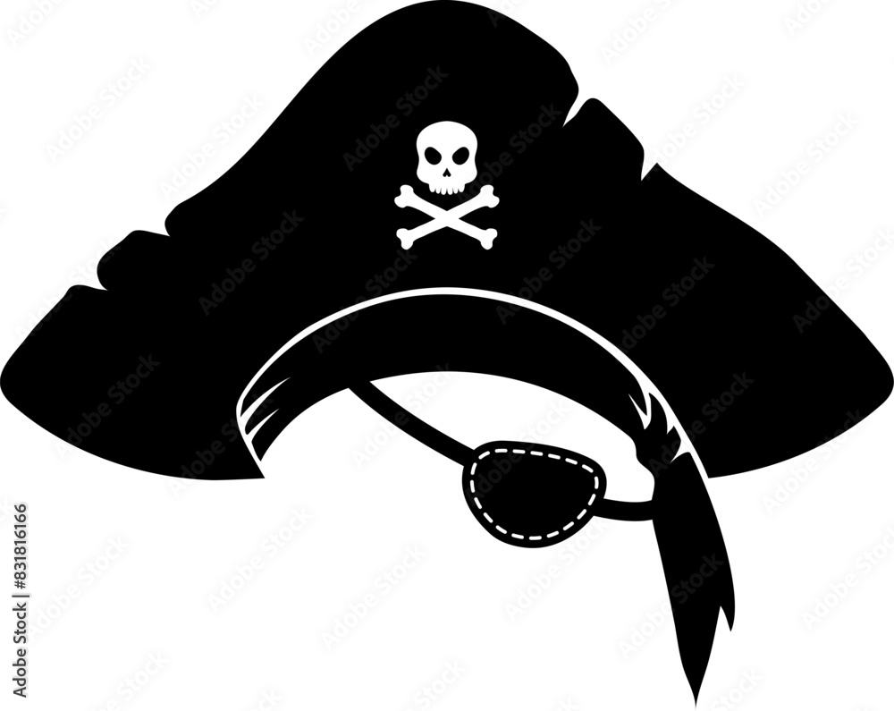Pirate captain or sailor photo booth mask with tricorn hat and eye patch. Privateer cocked hat ...