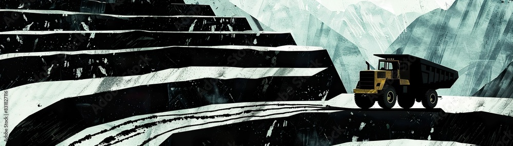 Automated mining truck at work in an open pit mine, massive scale Stock ...