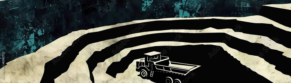 Automated mining truck at work in an open pit mine, massive scale Stock ...