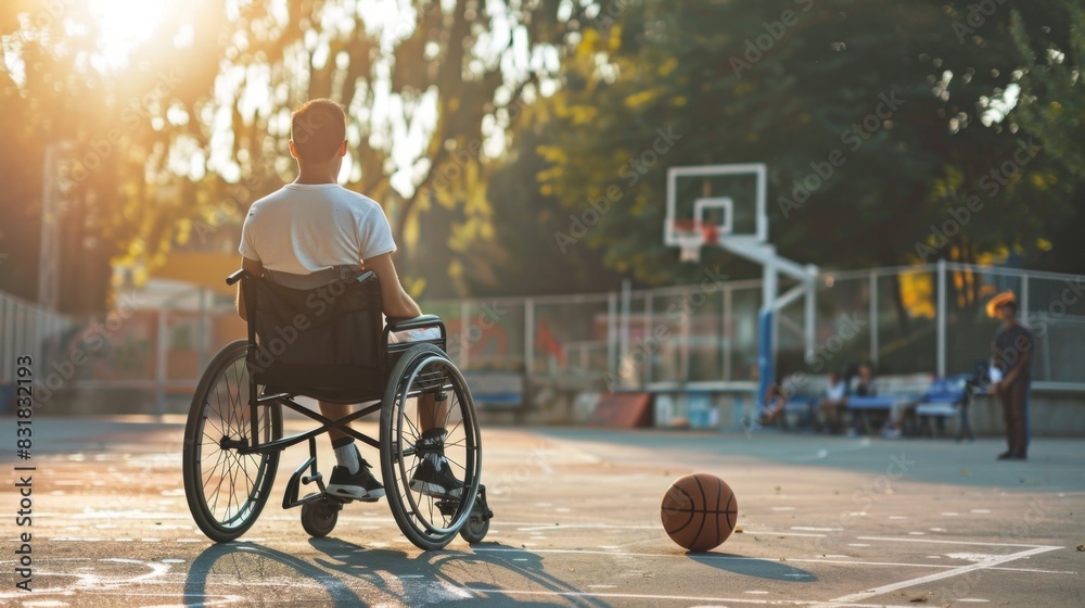 Disabled Young Man Feeling Excluded Unable to Play Basketball with ...