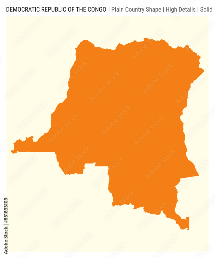 DR Congo plain country map. High Details. Solid style. Shape of DR ...