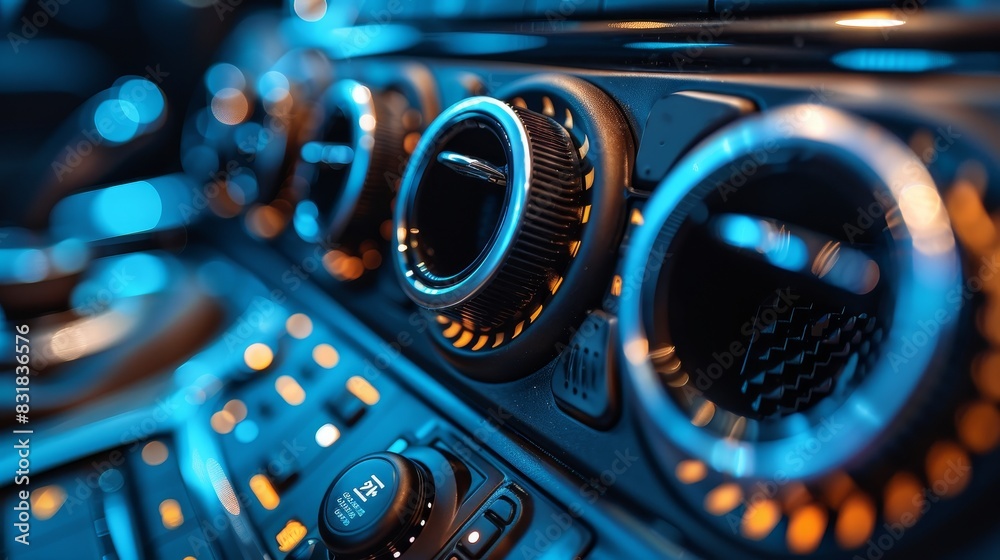 Extreme close-up of car audio installation, highlighting the stereo ...