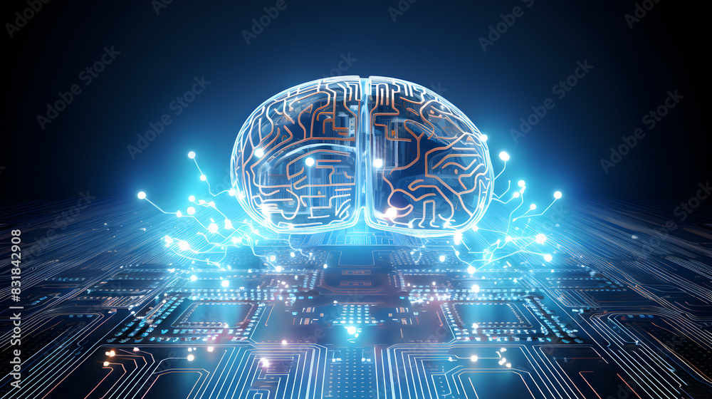 Intelligence Technology Images . A blue brain is shown in an abstract ...