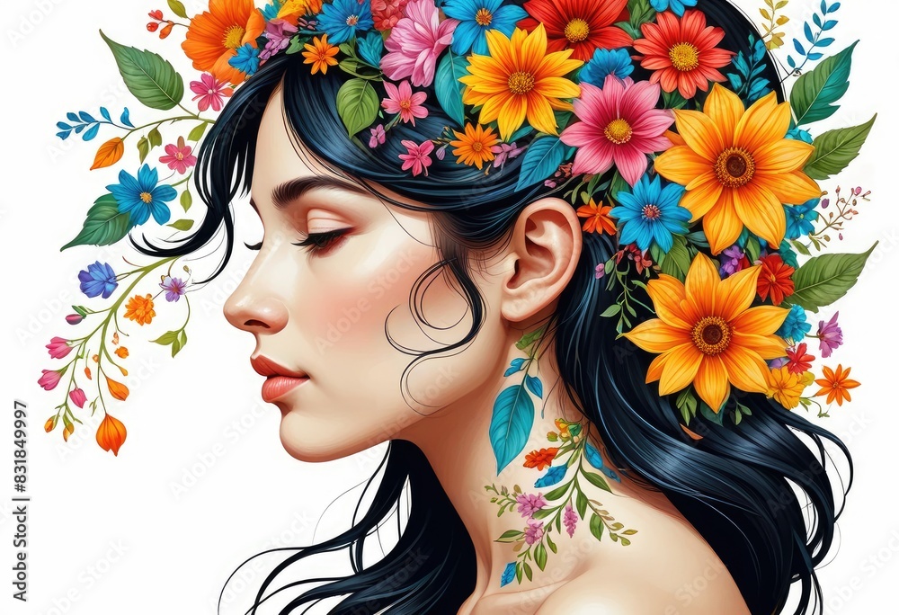 An illustration of a head in profile with a cascade of artistic ...