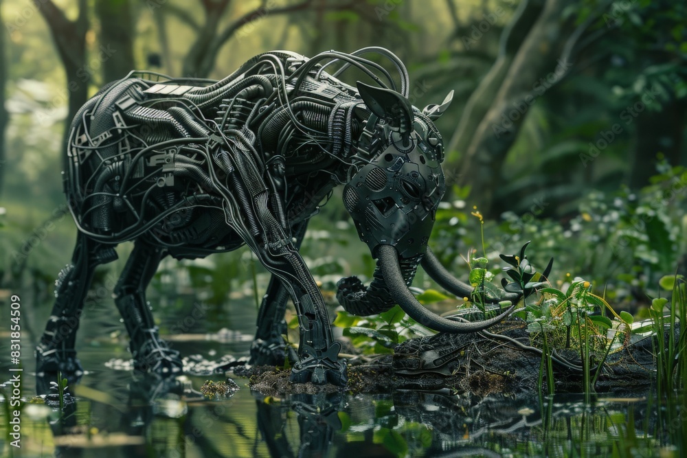 Visualize a sculpture of a wildlife preserve where all animals are ...
