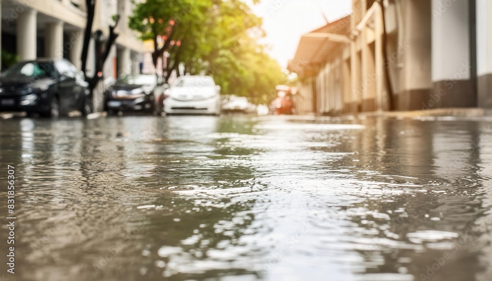 Water flooding a city street, captured to show the impact of extreme ...