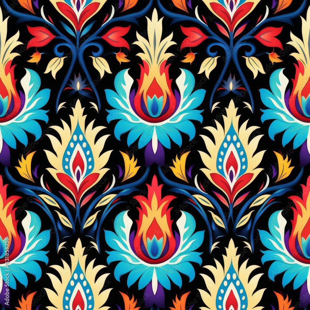 Uzbek Adras Ikat animal motif, vibrant colors, intricate design ...