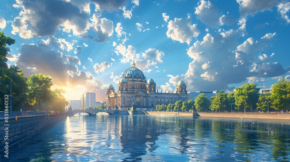 D Cartoon of Germanys Iconic Reichstag Building and Its Famous Glass ...