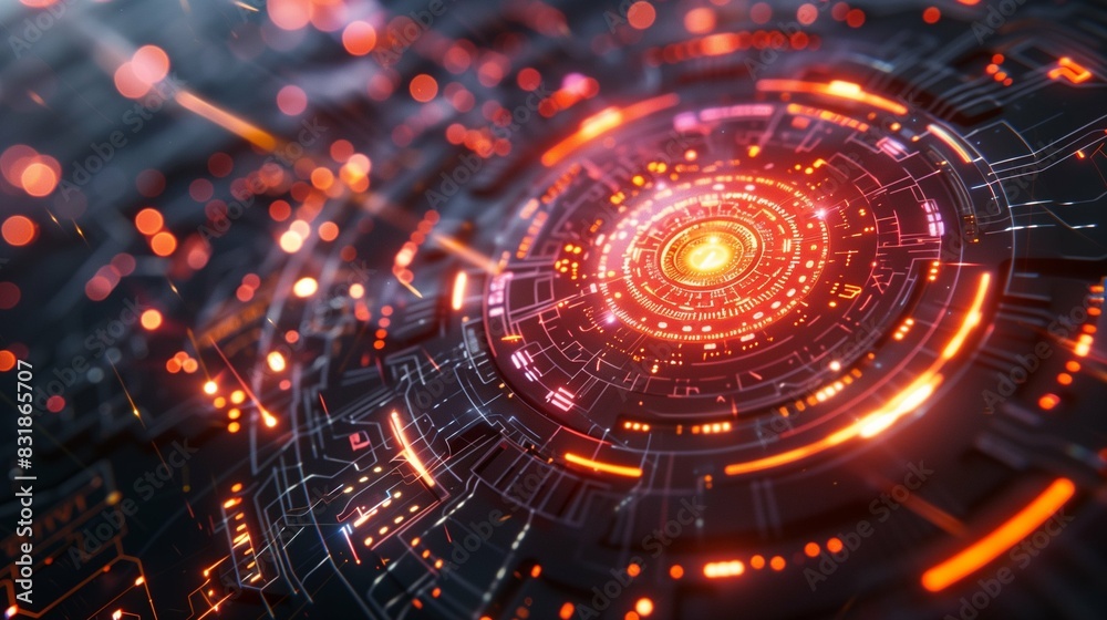 Abstract futuristic digital background featuring a glowing circular ...