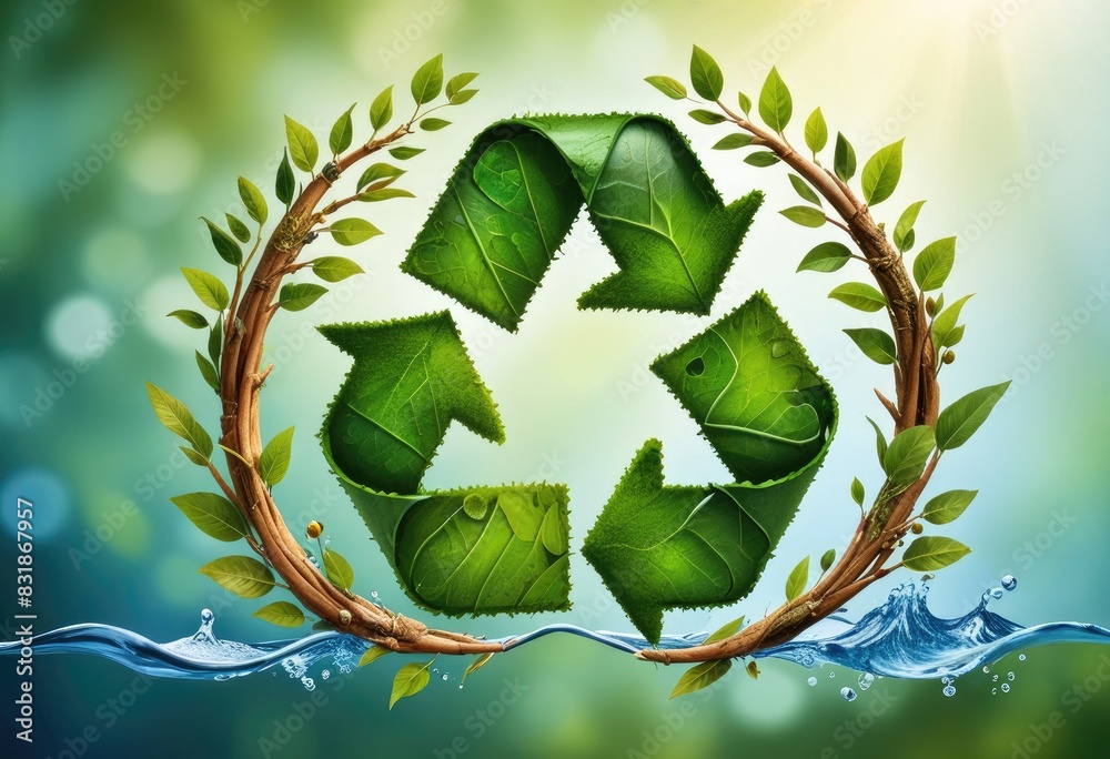 recycling symbol with each arrow made up of a different natural element ...