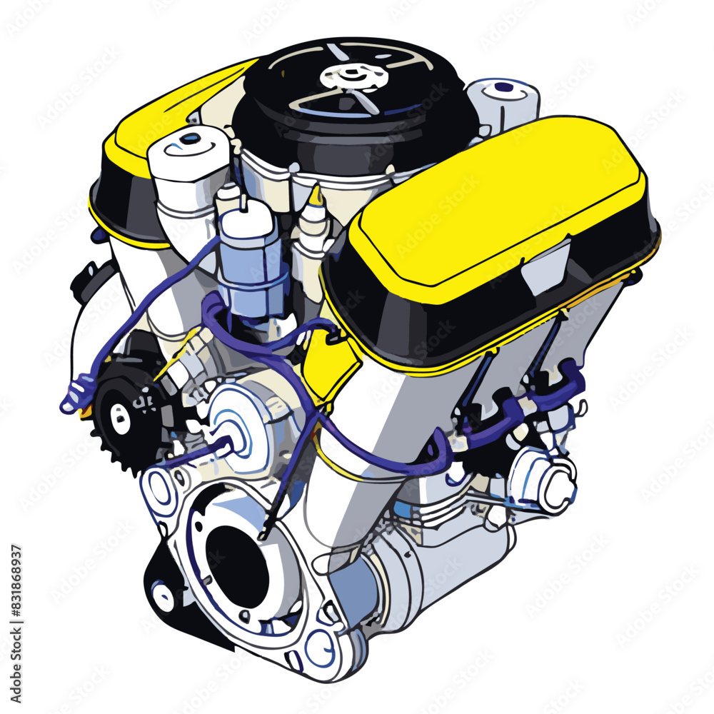 realistic diagram of a three stroke engine outside vector line art ...