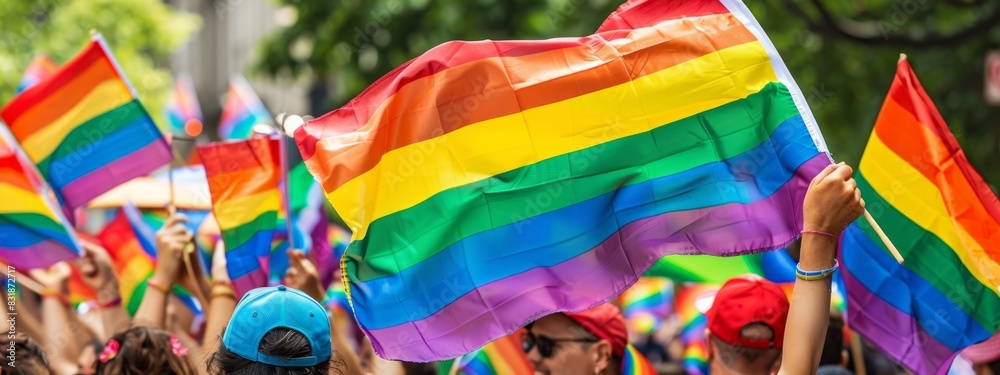 Foto de Celebrating LGBTQ Pride Festival - Diverse Friends Holding ...