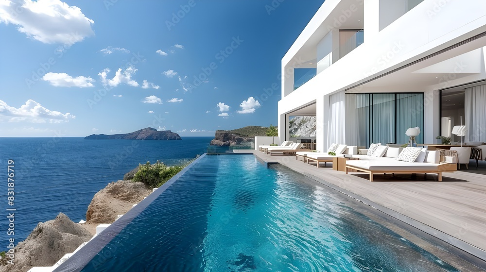 Luxury architecture, ocean front property landscape. Modern minimalist ...