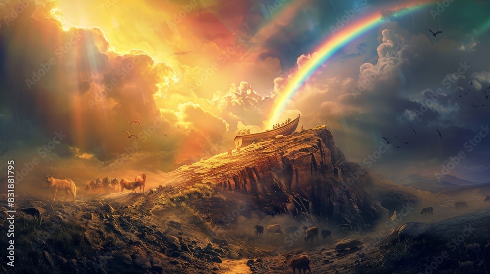 Visualize Noah's Ark resting on Mount Ararat after the floodwaters ...