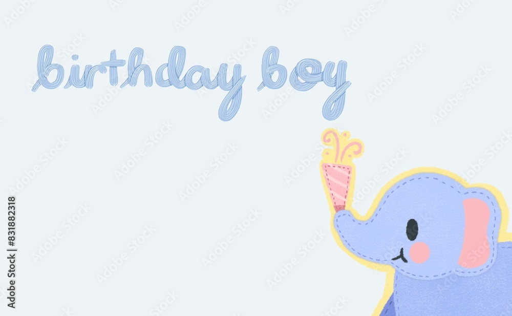 happy birthday background, cute an elephants illustration, blue ...