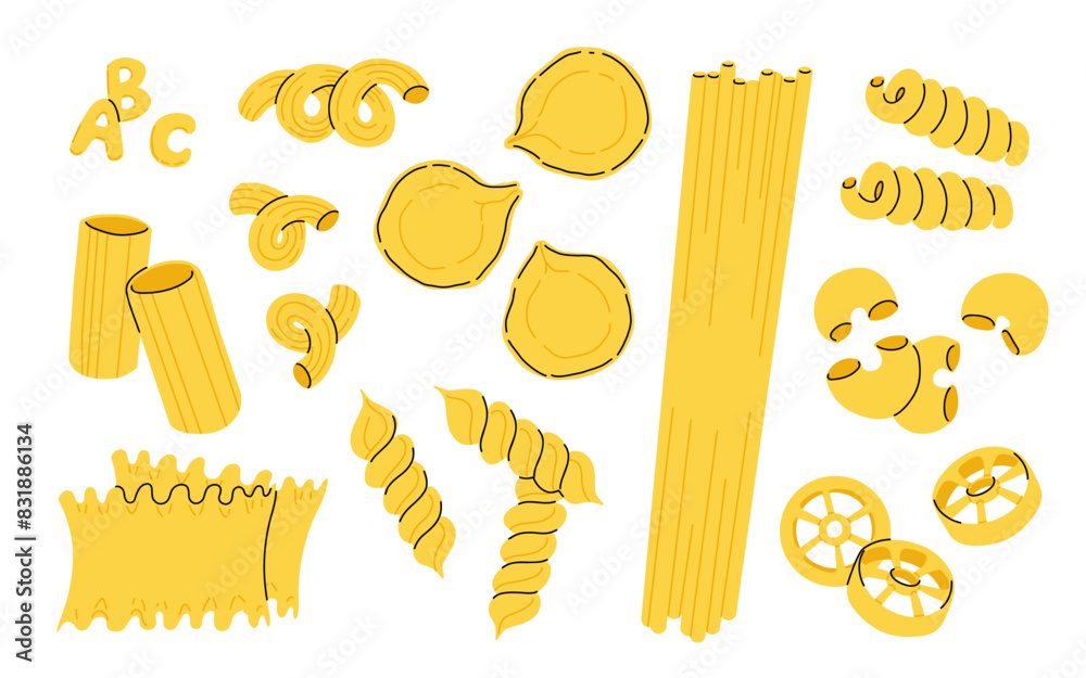 Pasta collection isolated on white background. Vector flat cartoon ...