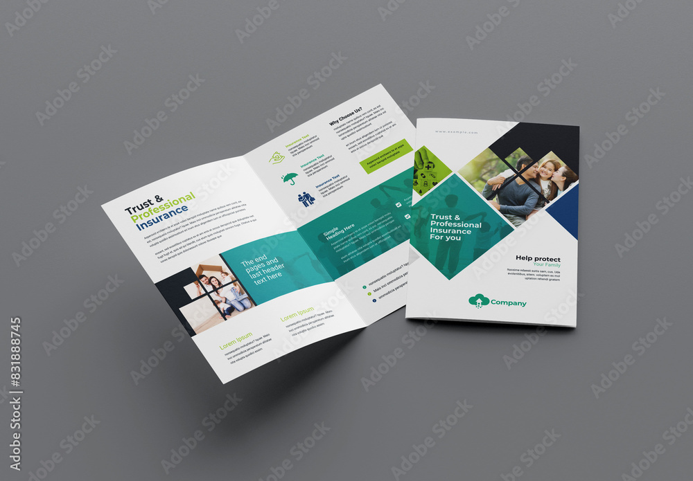 Insurance Company BiFold Brochure Design Layout Stock Template | Adobe ...