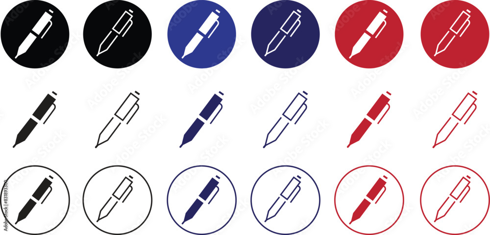 Set of Signature pen icons. simple pictogram. Pens, write icons in Flat ...