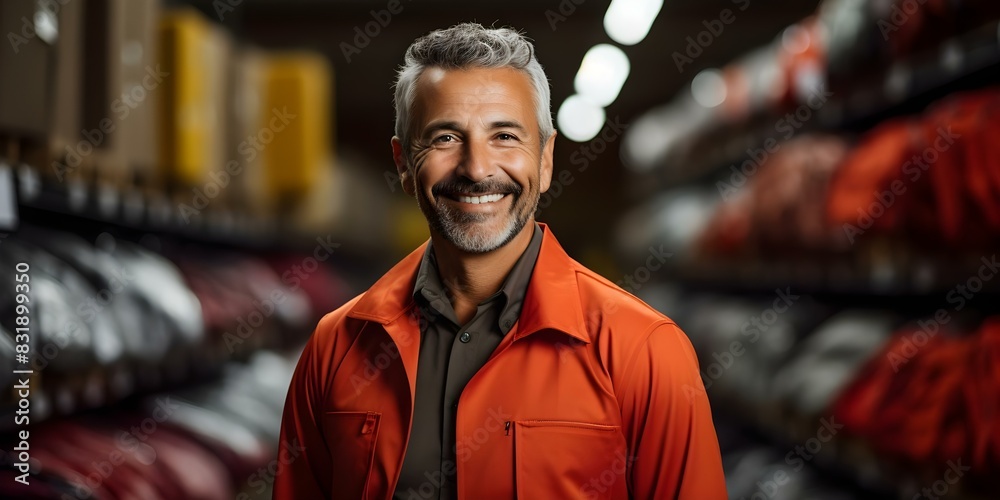 Confident older American male small business owner in clothing store ...