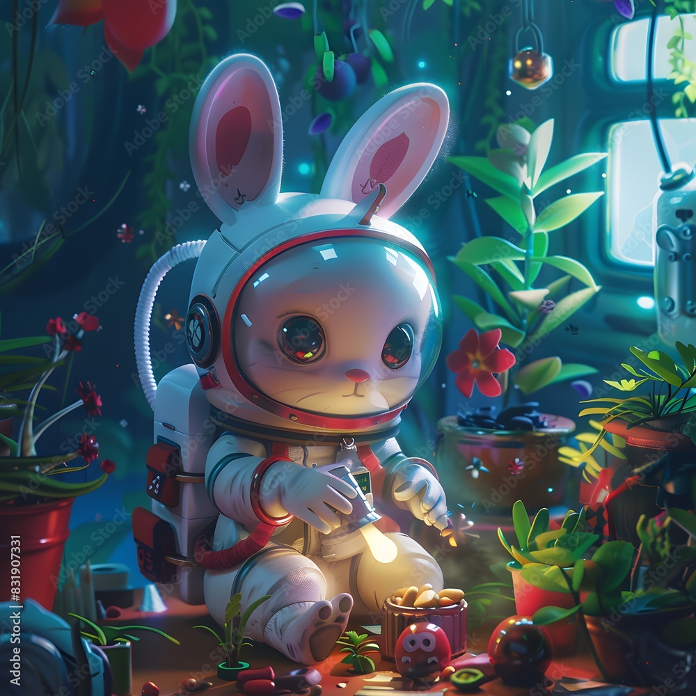 Cute Bunny Astronaut Model Floating in Space Stock Illustration | Adobe ...