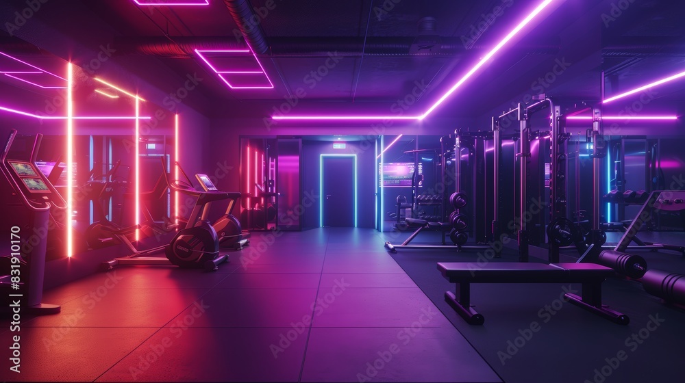 High-Tech Fitness Gym with Interactive Workout Stations and Virtual ...