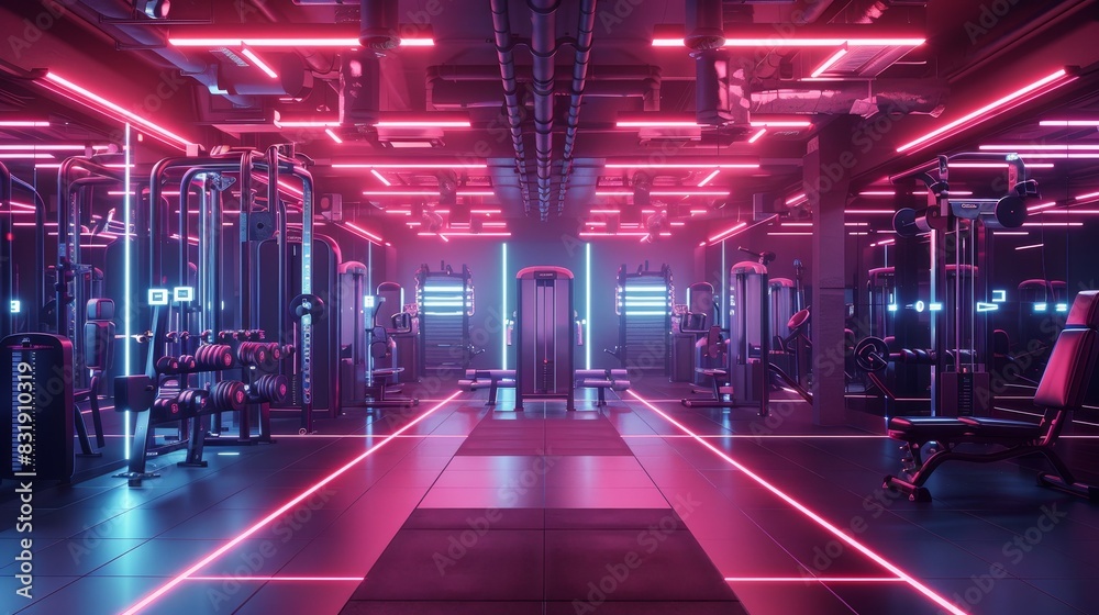High-Tech Fitness Gym with Interactive Workout Stations and Virtual ...