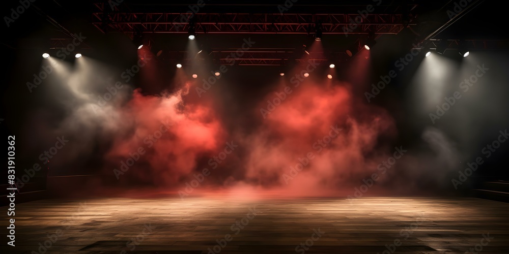 Red spotlight on empty stage with smoke creating dramatic show backdrop ...