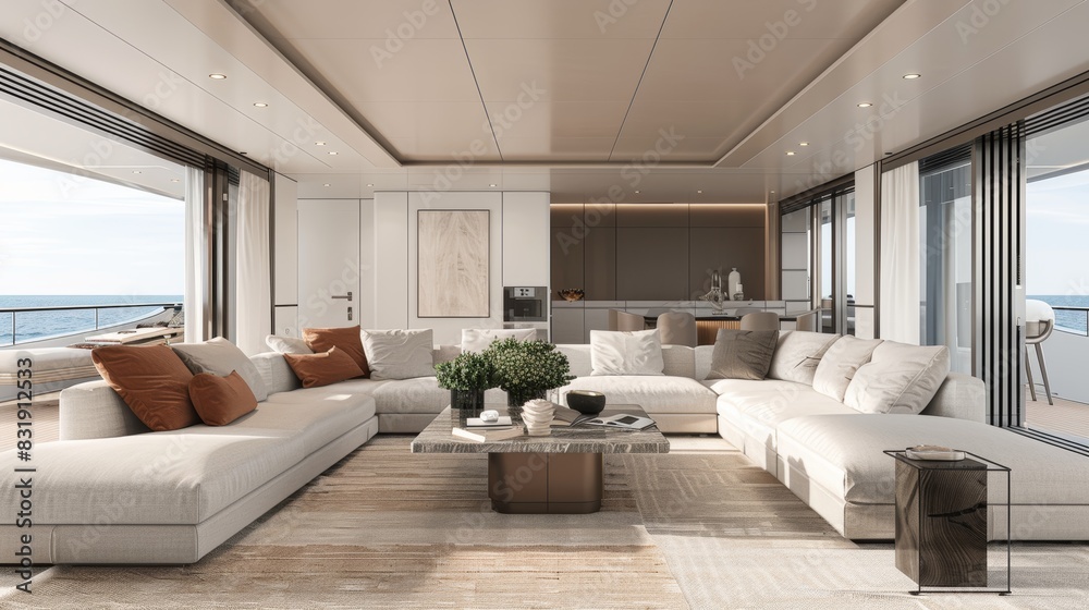 Luxury Yacht Interior Design with Panoramic Ocean Views and Opulent ...
