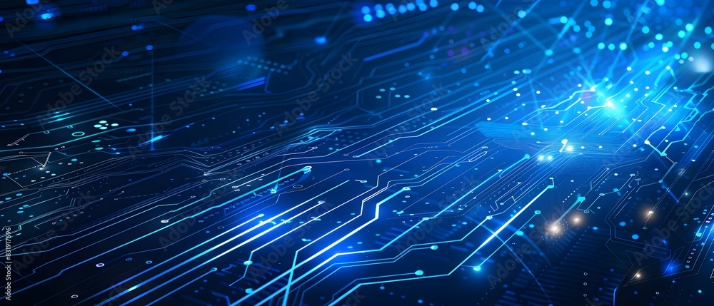Blue technology background with a circuit board and light effect ...