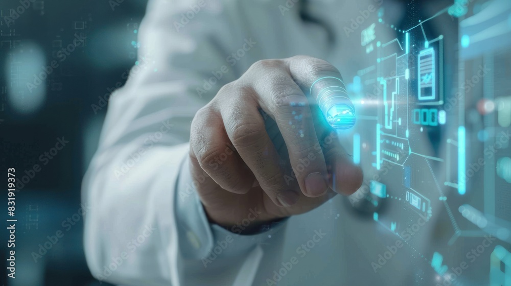 Doctor holds finger to scan into patient information system ...