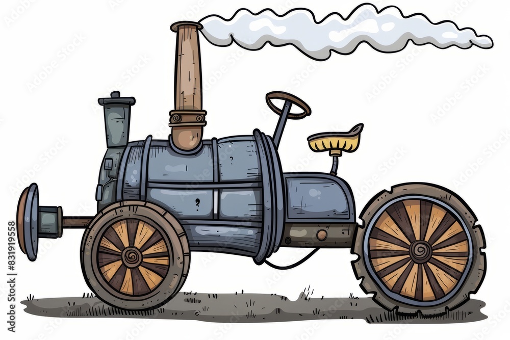 Cartoon cute doodles of an old steam tractor with a happy smokestack ...