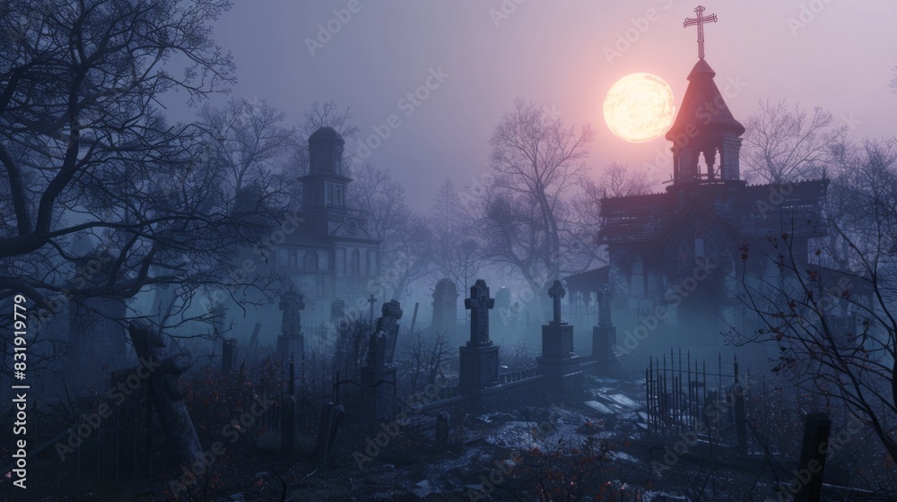 Surreal 3D render of gothic horror settings, featuring eerie abandoned ...