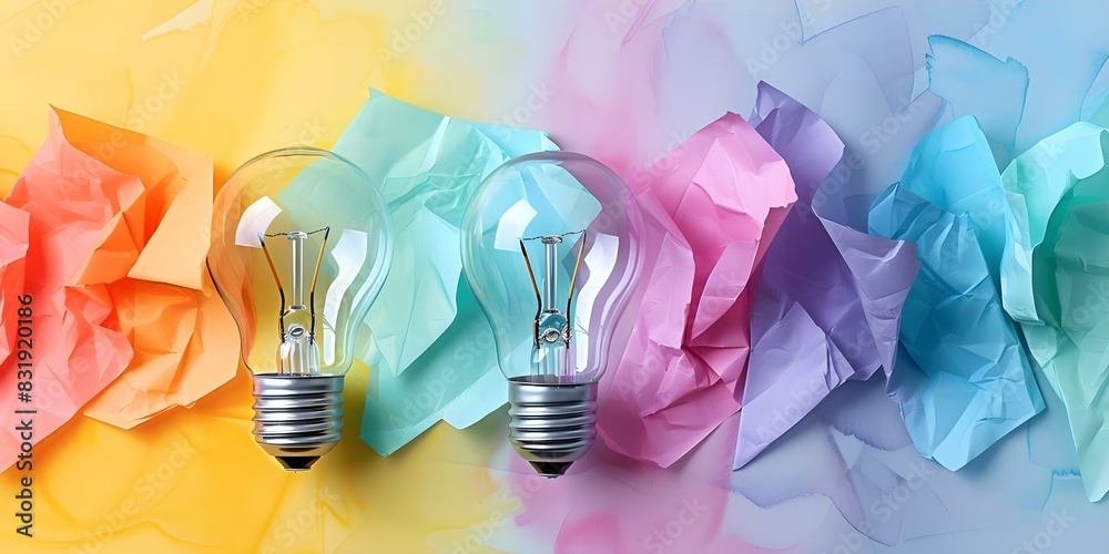 Yellow background with light bulb and paper for creative idea notes ...