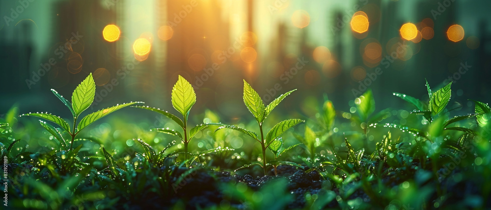 Decarbonization, featuring a vibrant green plant in the foreground with ...
