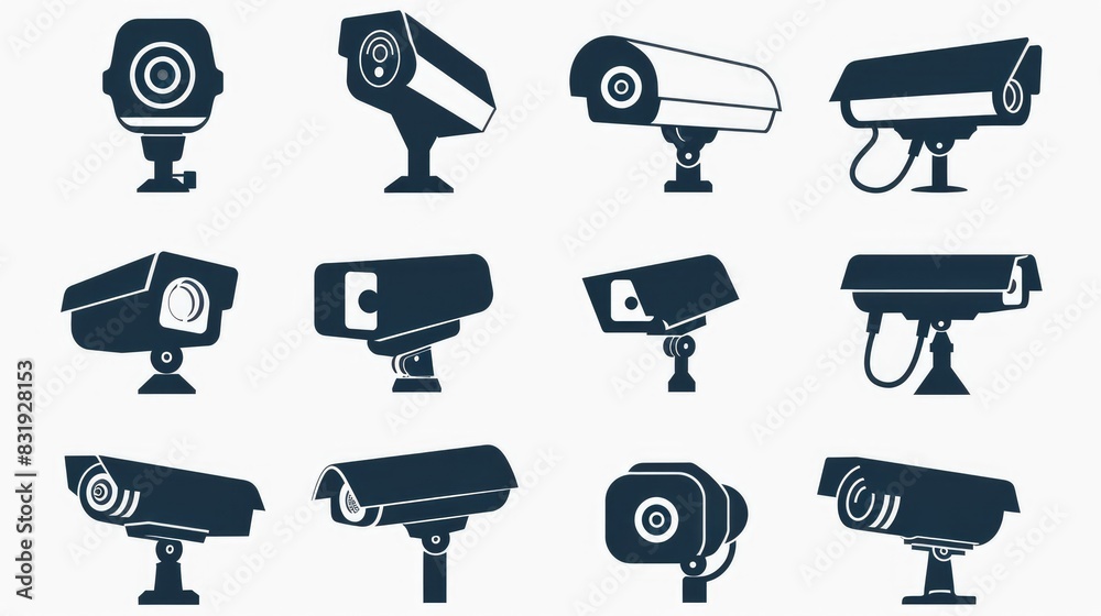 Collection of surveillance camera symbols for websites Stock ...