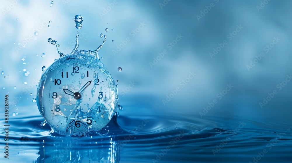 The idea of time as water. A glass clock with water dripping from it ...