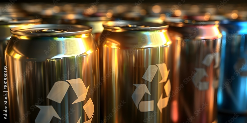 Steel cans with recycling symbol for sustainable longterm waste ...