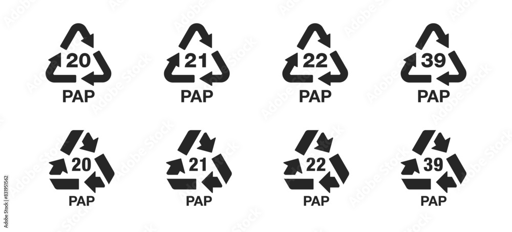 Set of paper recycle icon collection isolated on a transparent ...