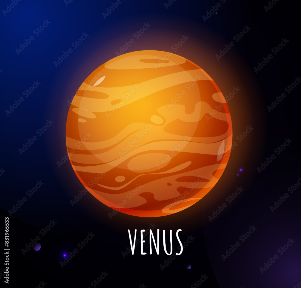 Solar system planet. Colorful sticker with round globe of planet Venus ...