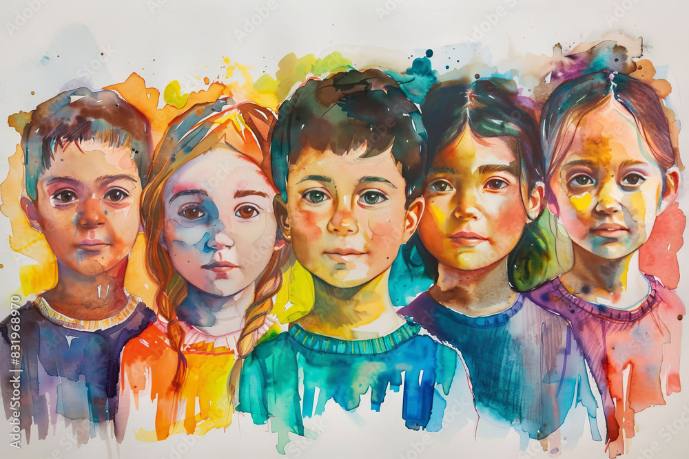 Multicultural portrait. cute diversity ethnicity kids. Colorful ...