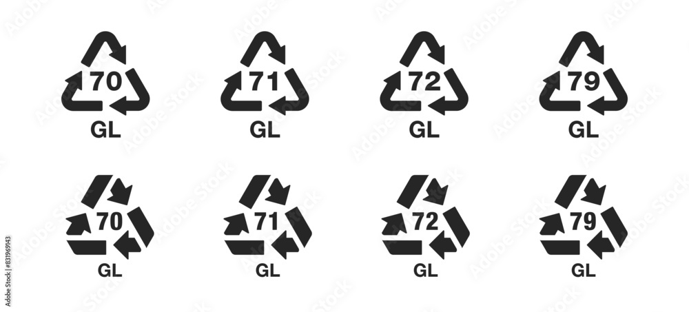 Set of glass recycle icon collection isolated on a transparent ...