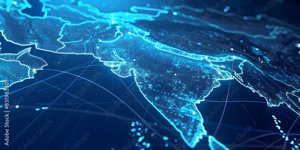 Digital map of the Middle East, highlighting global network connections ...
