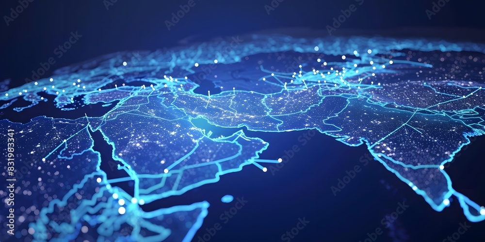 Digital map of the Middle East, highlighting global network connections ...