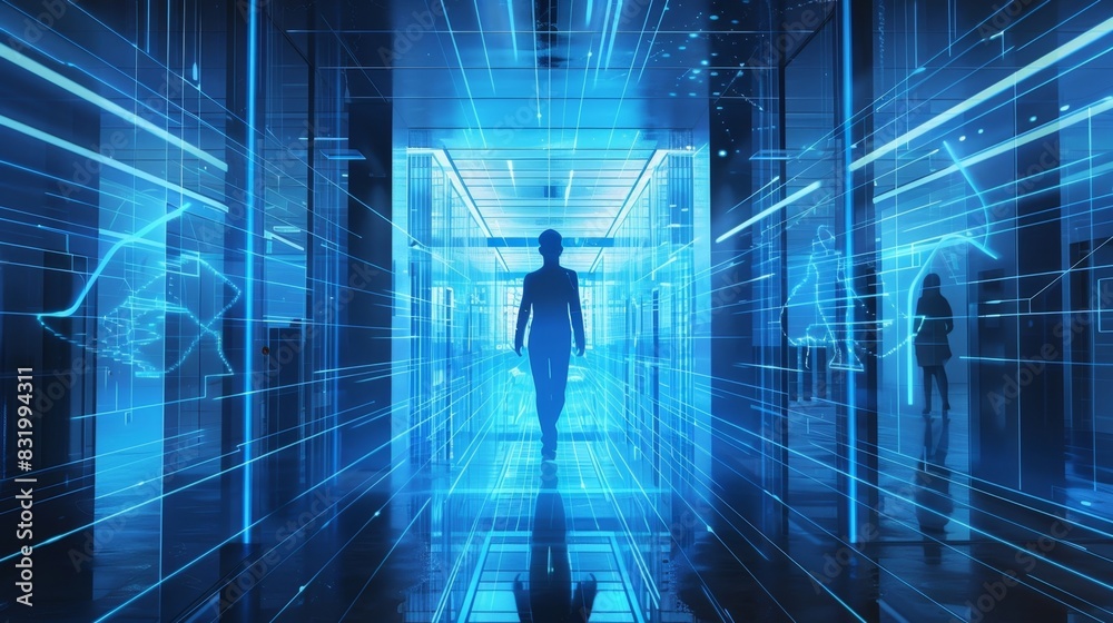 An illustration of a person walking through a security gate which scans ...