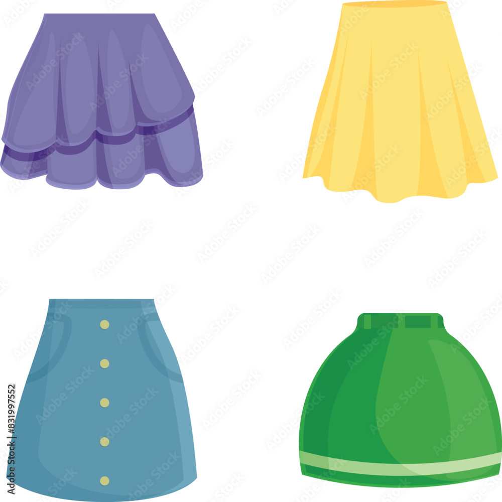 Collection of four stylish skirts in flat design for fashion related ...